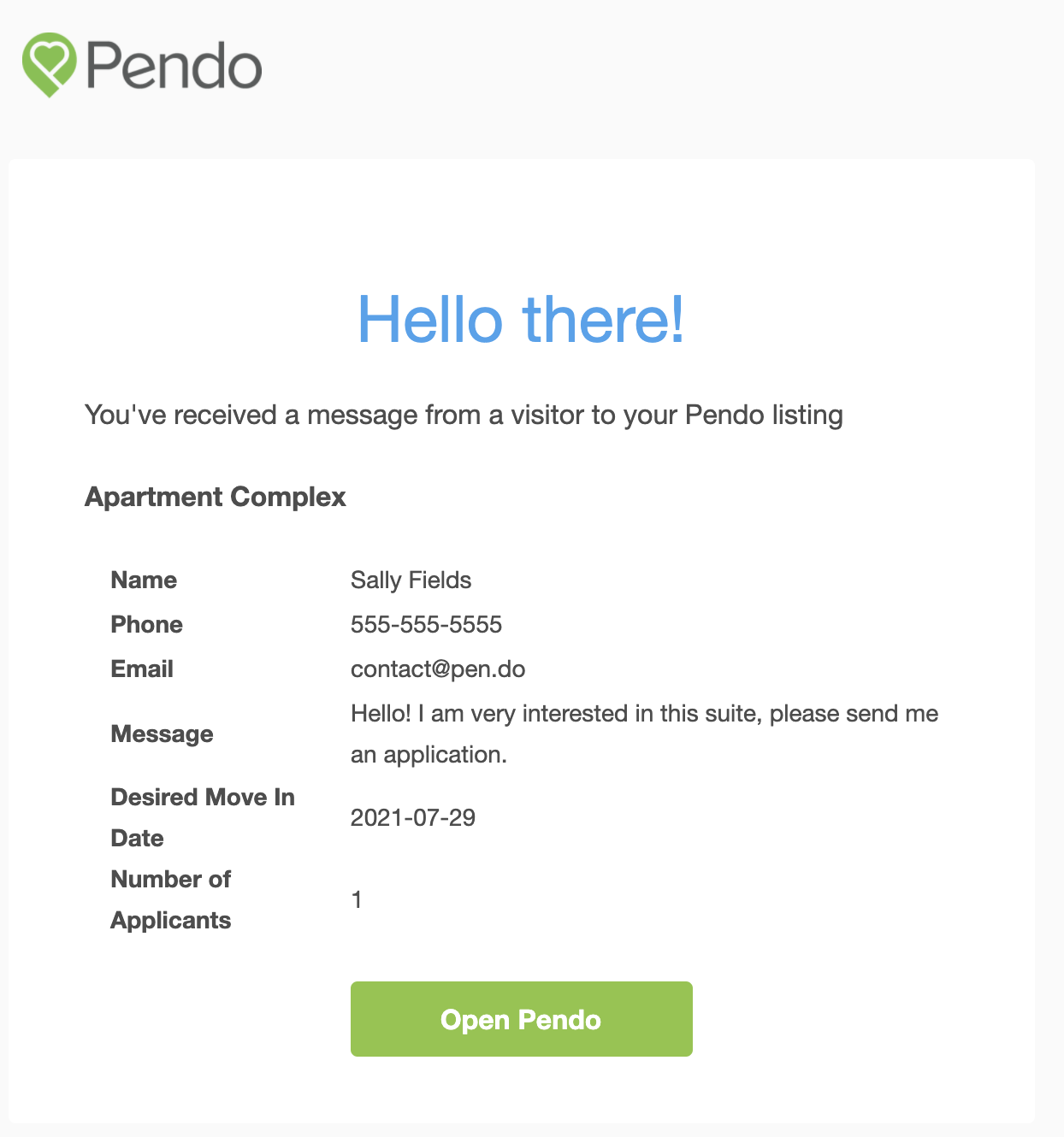 What does the rental listing email notification look like? - Pendo Rentals